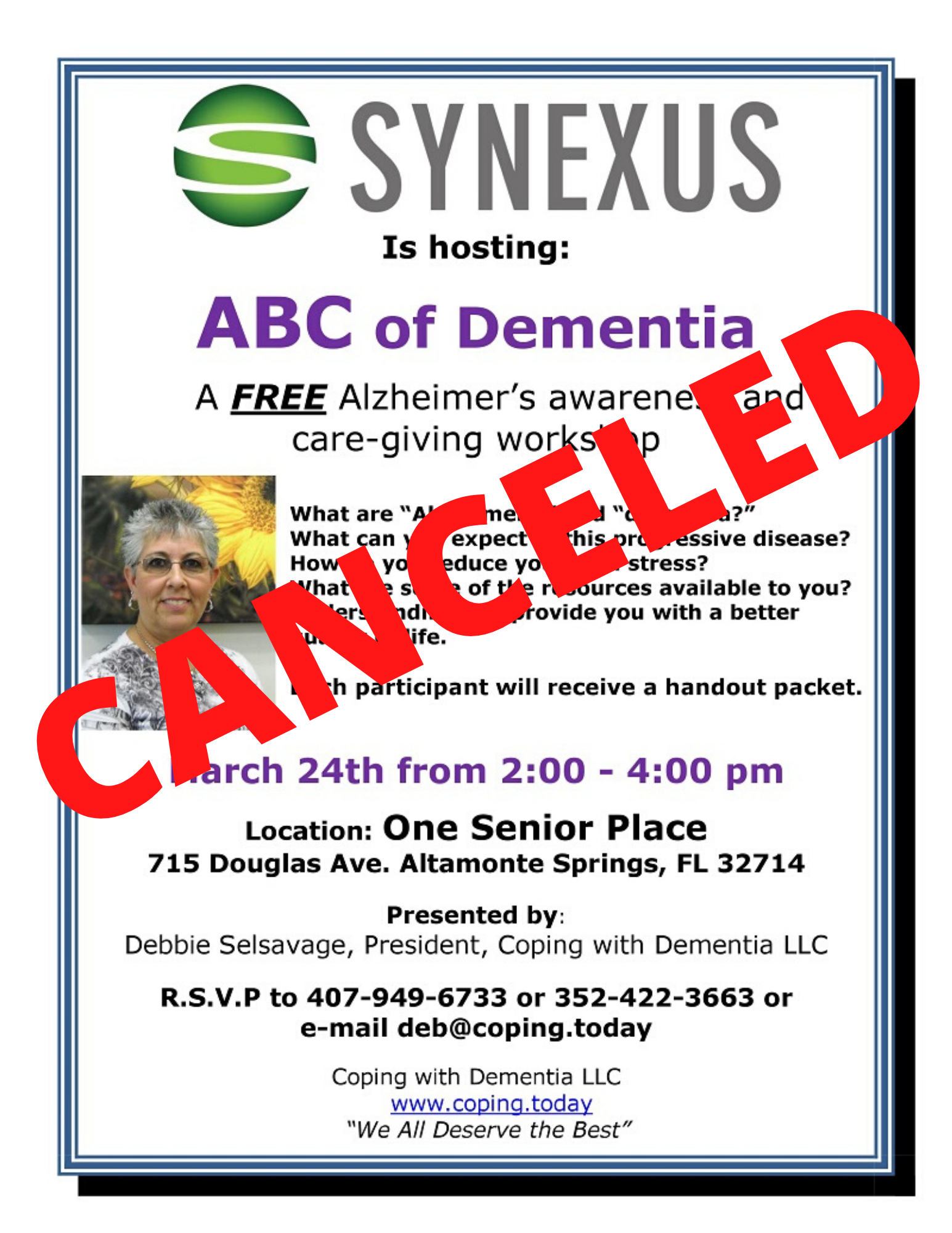 CANCELED: ABCs of Dementia - One Senior Place