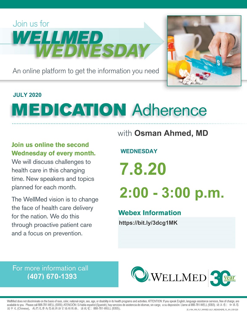 VIRTUAL: WellMed Wednesday - Medication Adherence - One Senior Place
