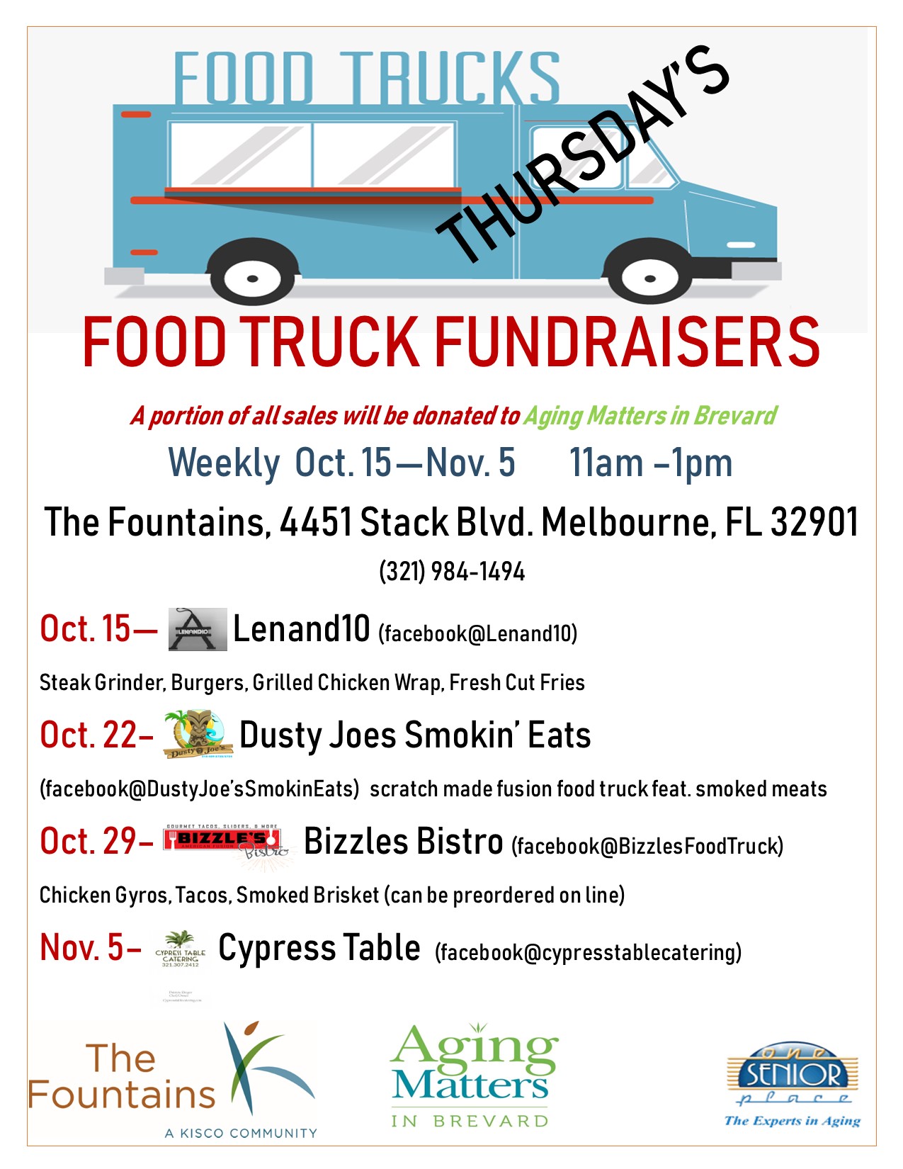 Food Truck Fundraisers at The Fountains - One Senior Place
