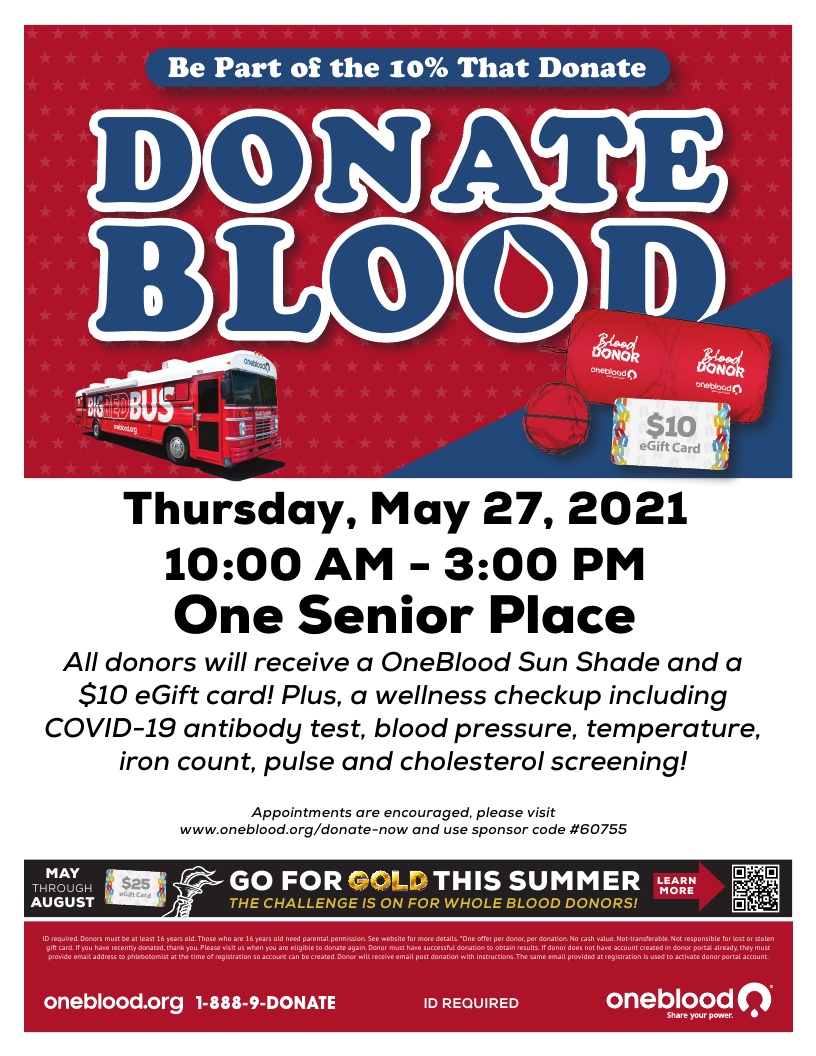 Donate Blood - Big Red Bus at One Senior Place - One Senior Place