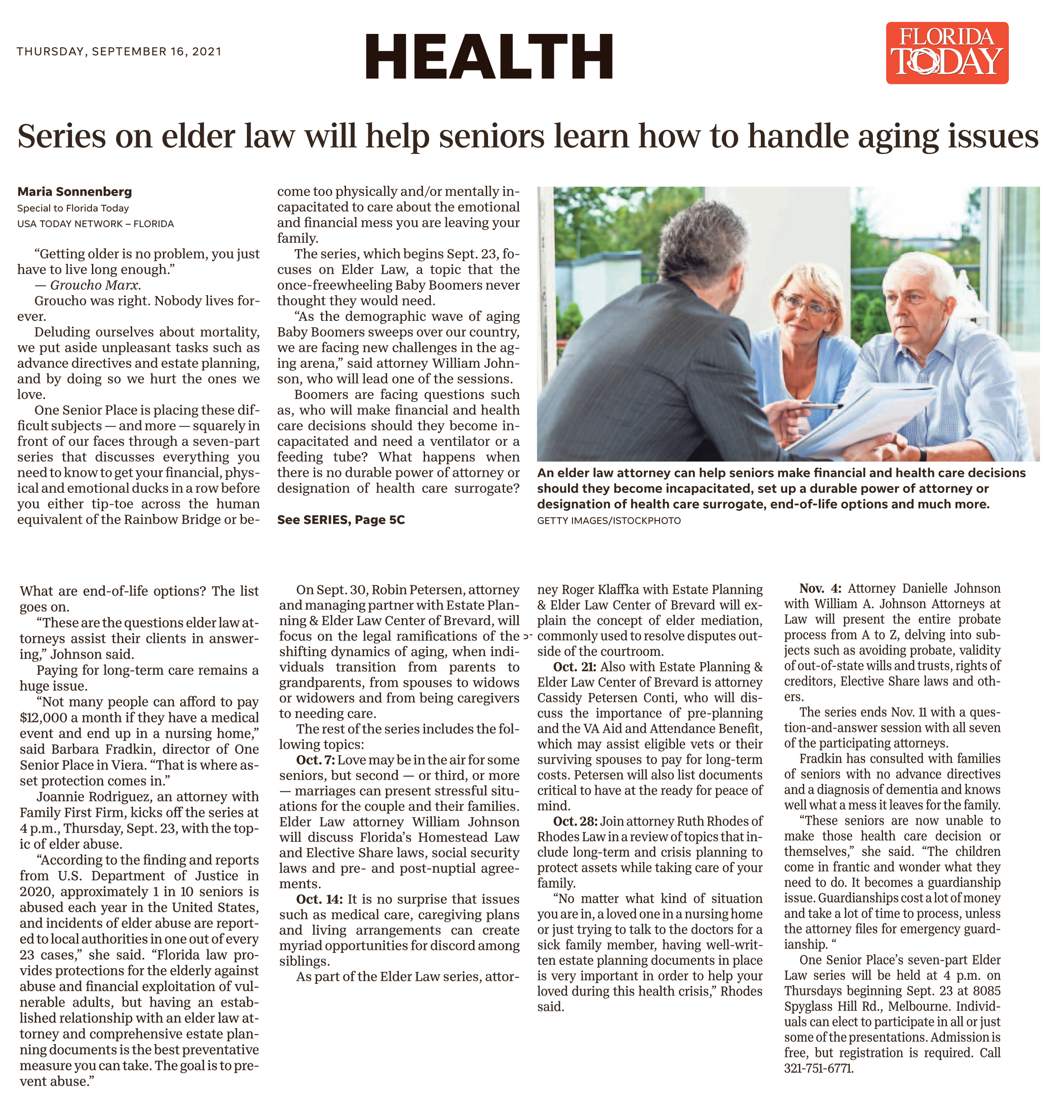 Series on elder law will help seniors learn how to handle aging issues - One Senior Place series-on-elder-law-will-help-seniors-learn-how-to-handle-aging-issues-one-senior-place
