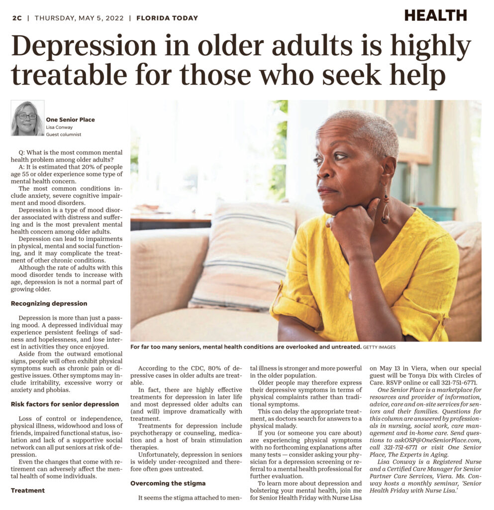 Ask One Senior Place: What is the most common mental health problem ...