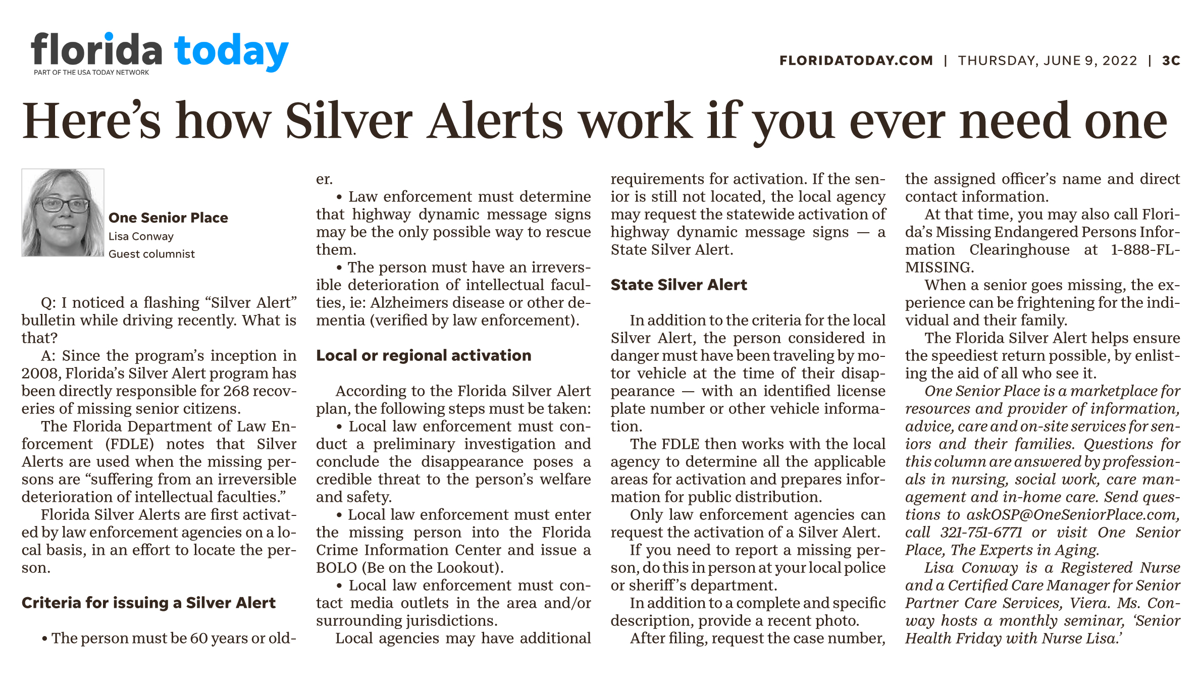 Ask One Senior Place: I noticed a flashing “Silver Alert” bulletin ...