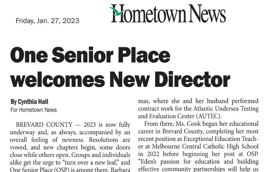 One Senior Place Welcomes New Director - One Senior Place