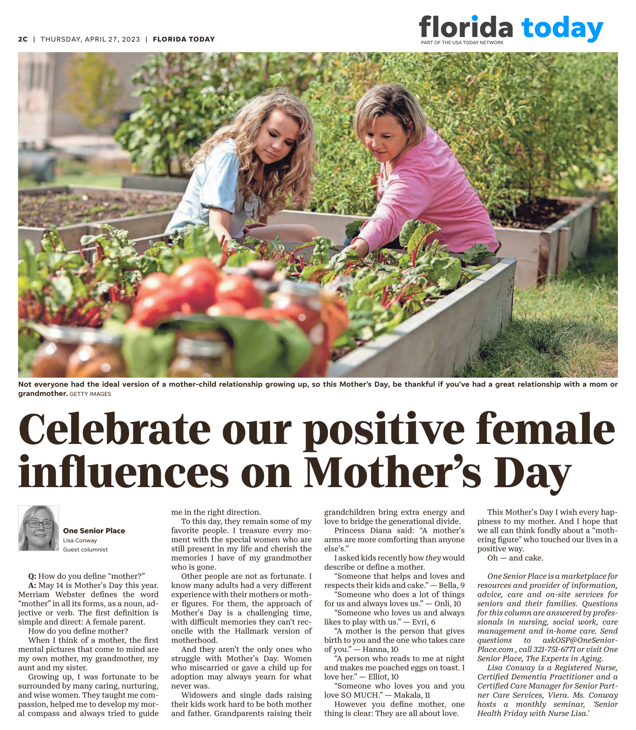 Ask One Senior Place: How do you define mother? - One Senior Place