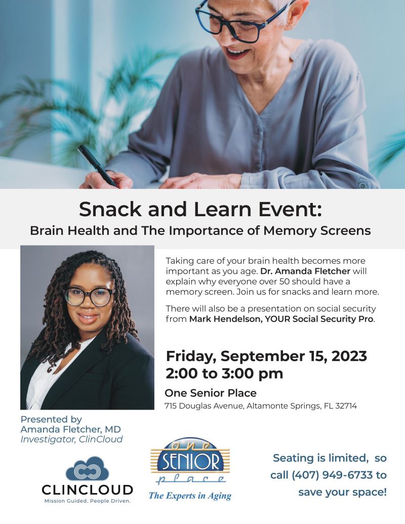 Snack & Learn Event: Brain Health and the Importance of Memory Screens - One Senior Place